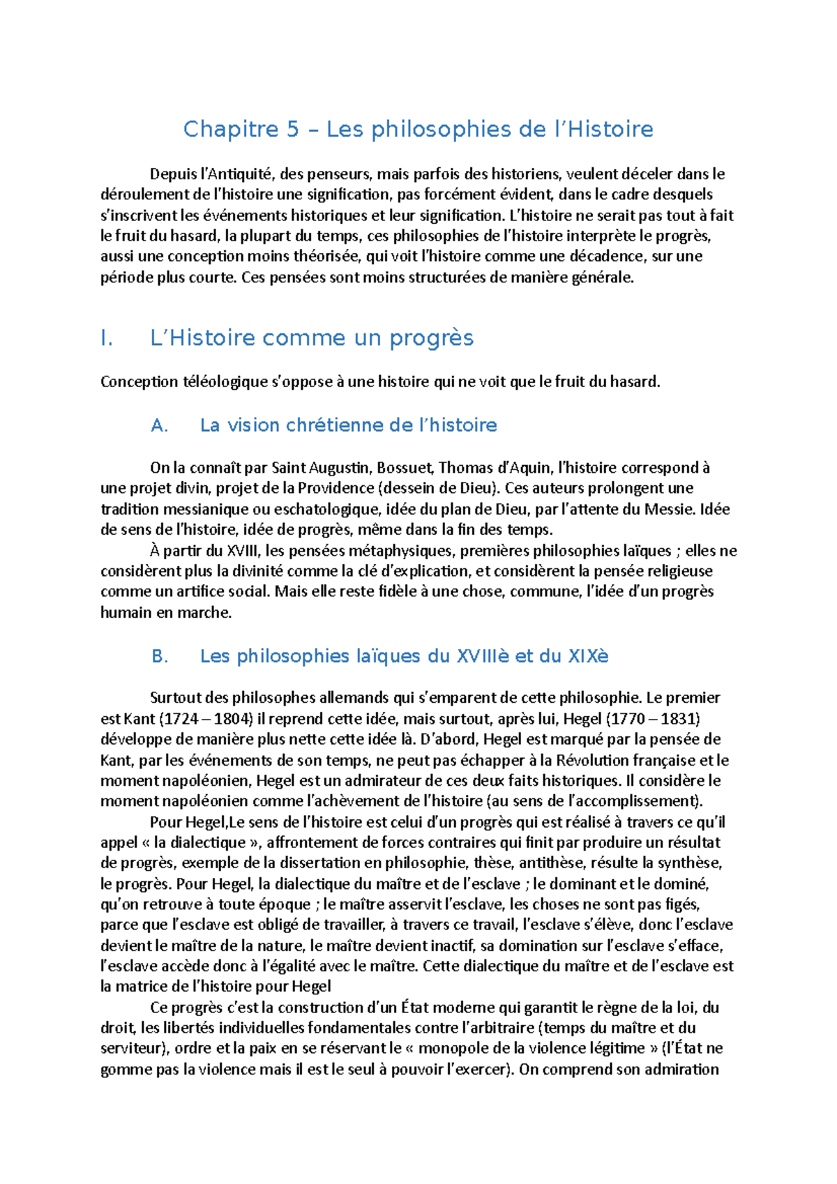Chapitre 5 Les philosophies de l Histoire - Chapitre 5 – Les ...