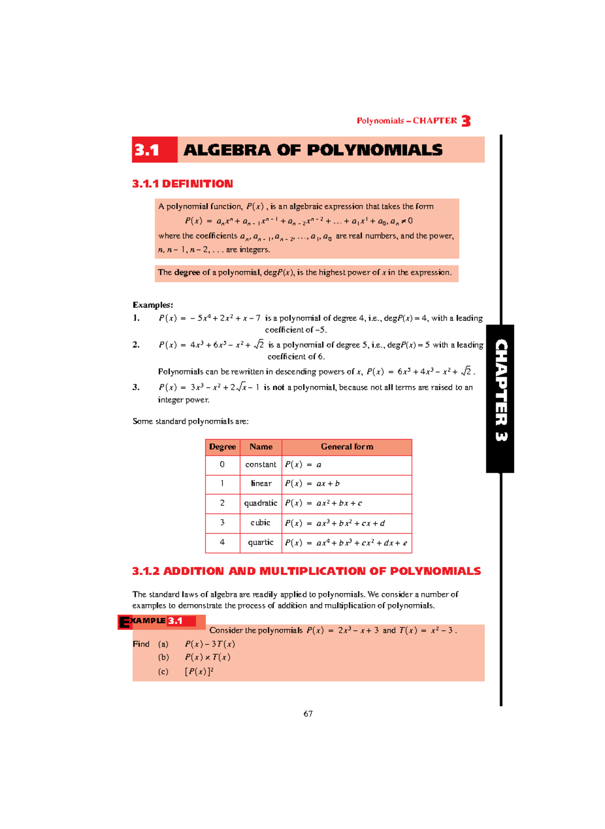 IB Math Polynomial - Polynomials – CHAPTER 3 3.1 DEFINITION Examples ...