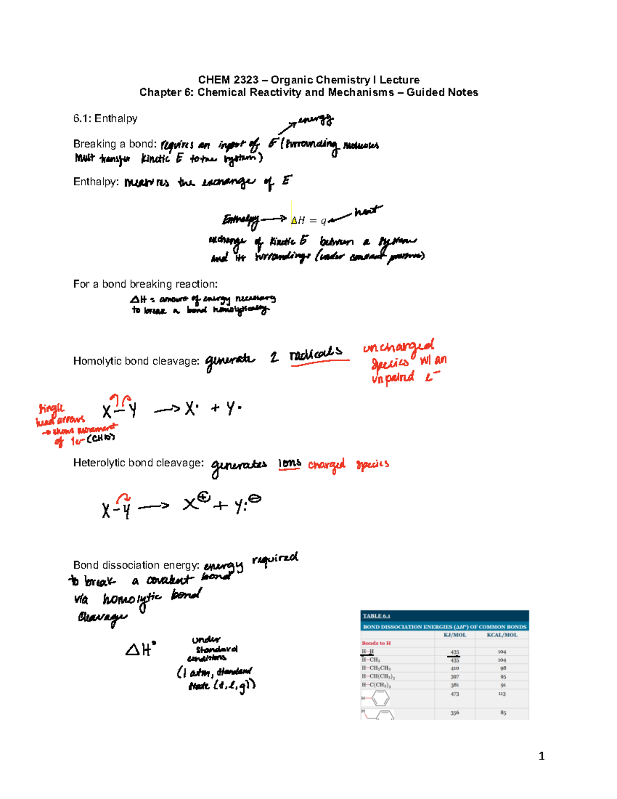 Ochem CH6 - Dr. Mary Fennimore Lecture Notes - 1 CHEM 2323 – Organic ...