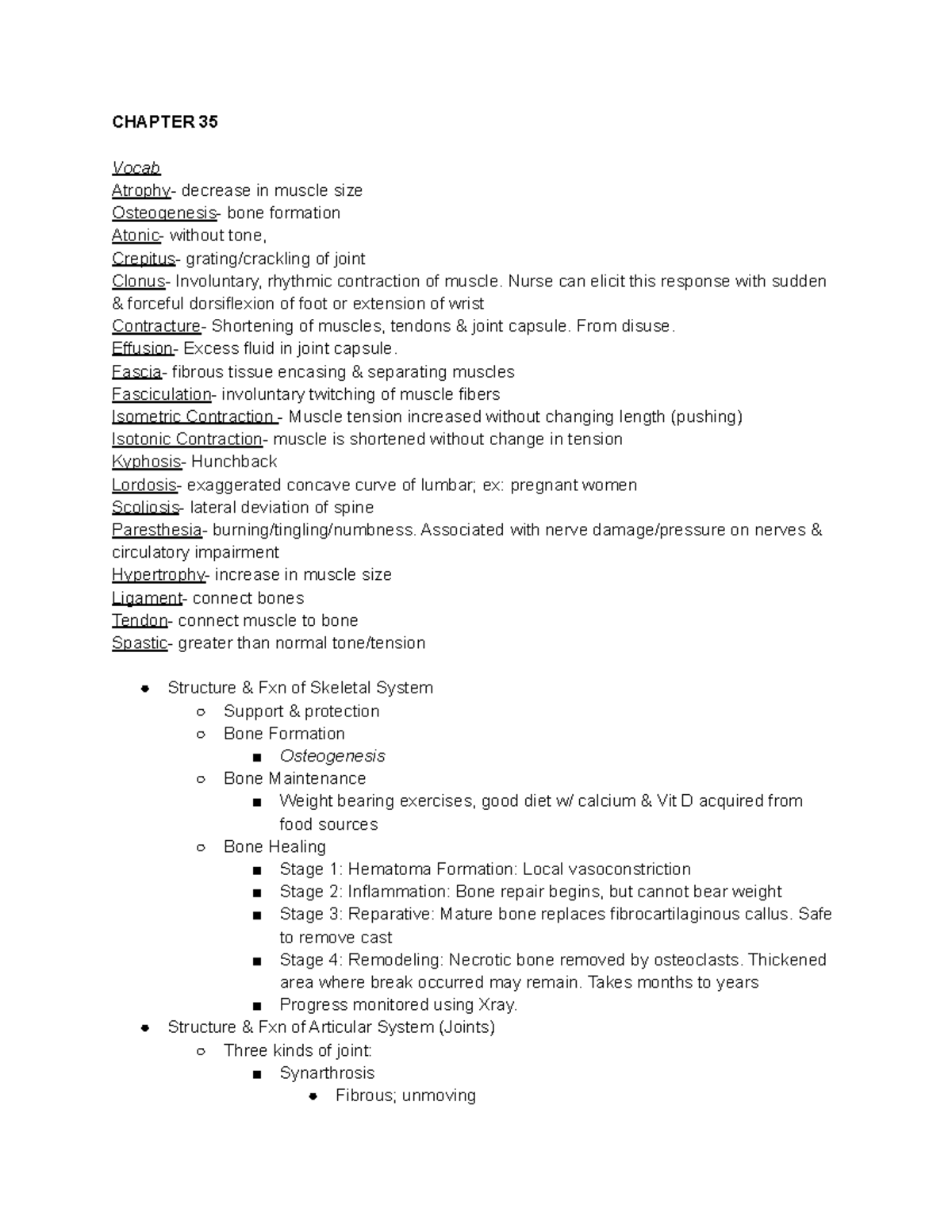 Musculoskeletal Outline/ Class Notes: Siddarth & Brunner 15th ed ...
