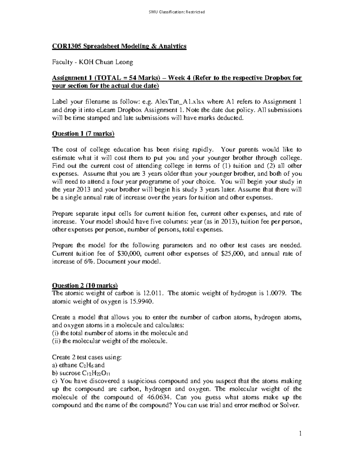 Assignment 1 - Warning: TT: undefined function: 32 1 SMU Classification: Restricted COR1305 ...