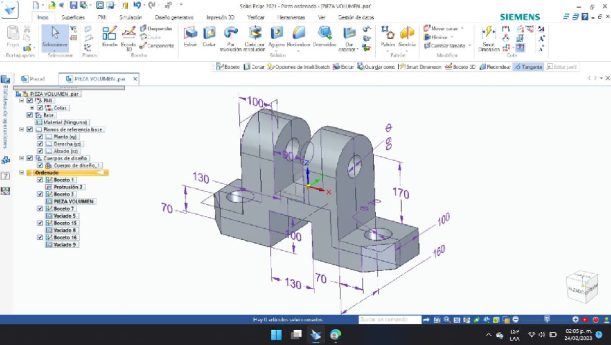Actividad 6 Punto Extra - Solid Edge 2021- Pieza ordenada - PiEZA VOLUMEN .par nicaio ...