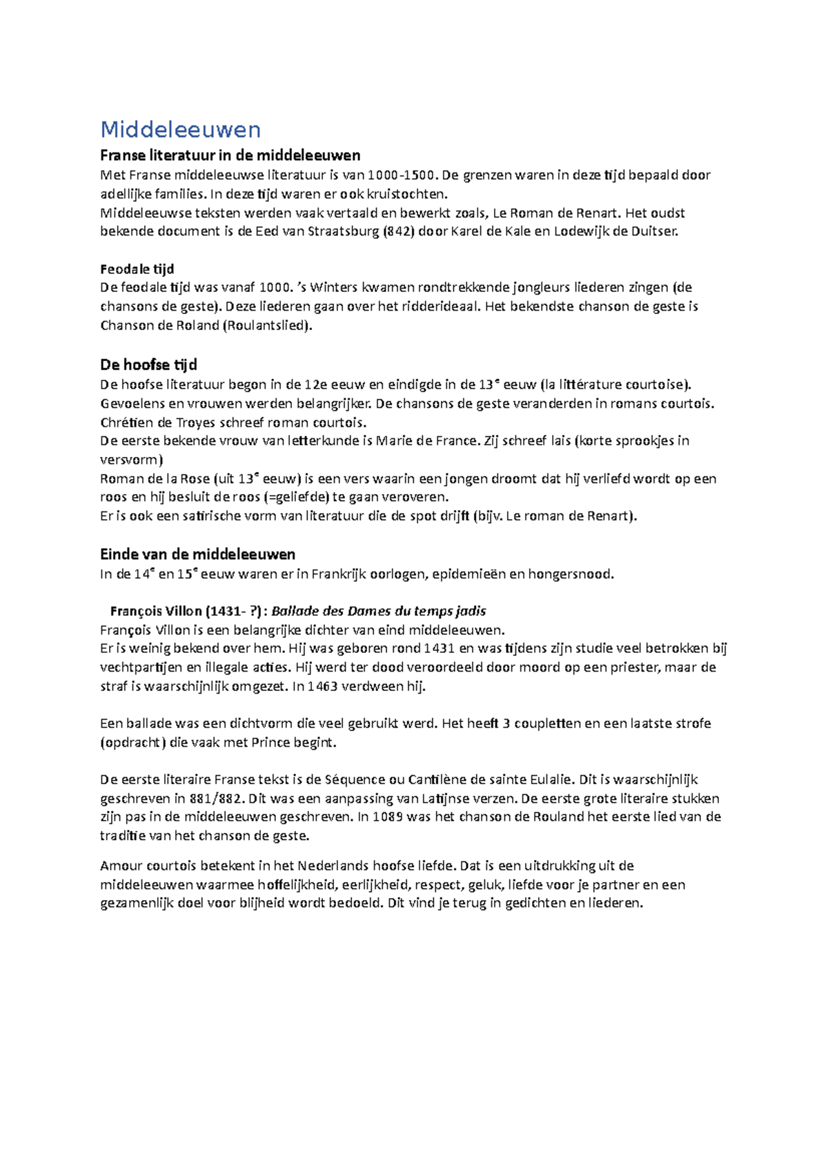 Frans e literatuurgeschiedenis van middeleeuwen tot 20ste eeuw ...