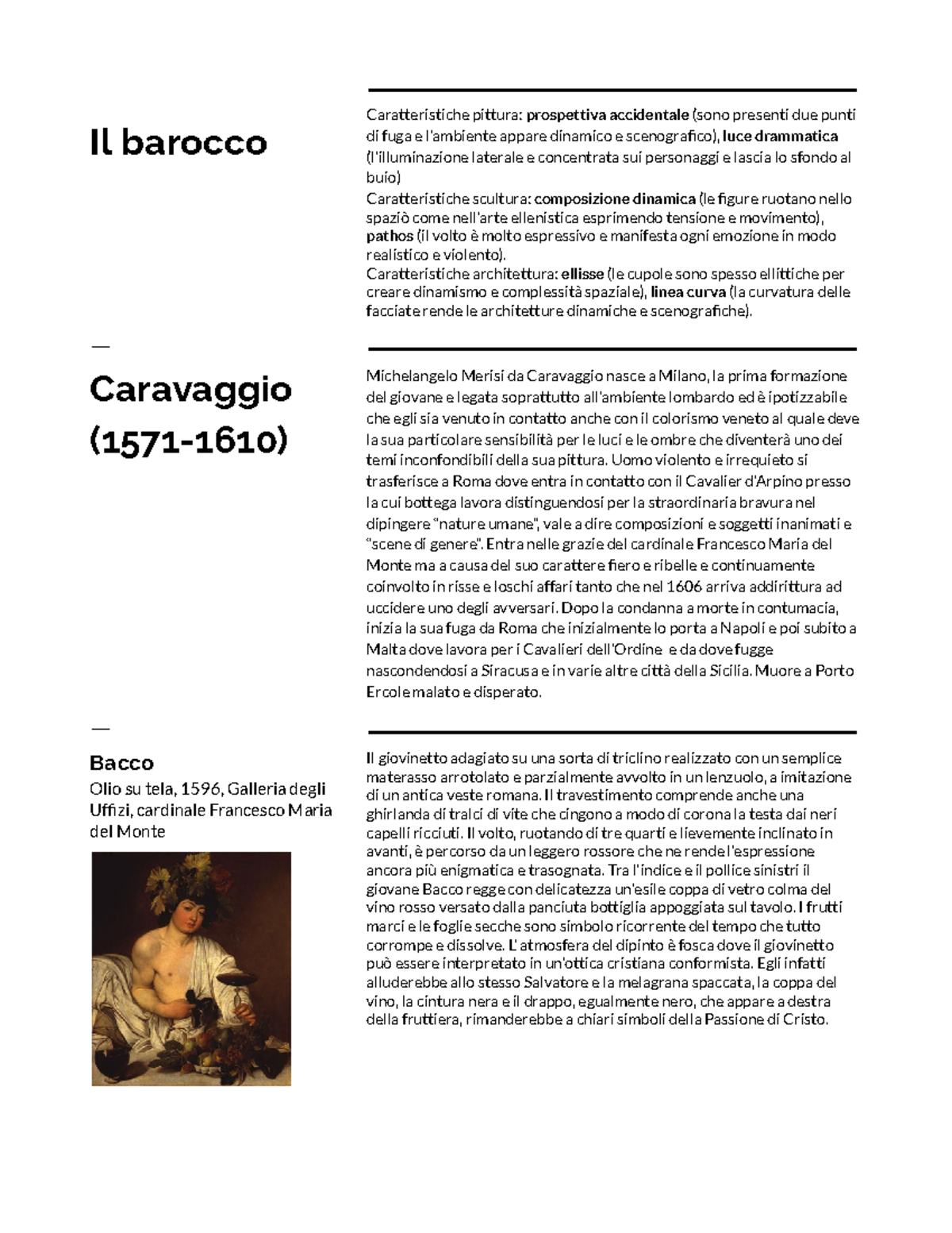 Il barocco e Caravaggio - Il barocco Caratteristiche pittura: prospettiva accidentale (sono ...