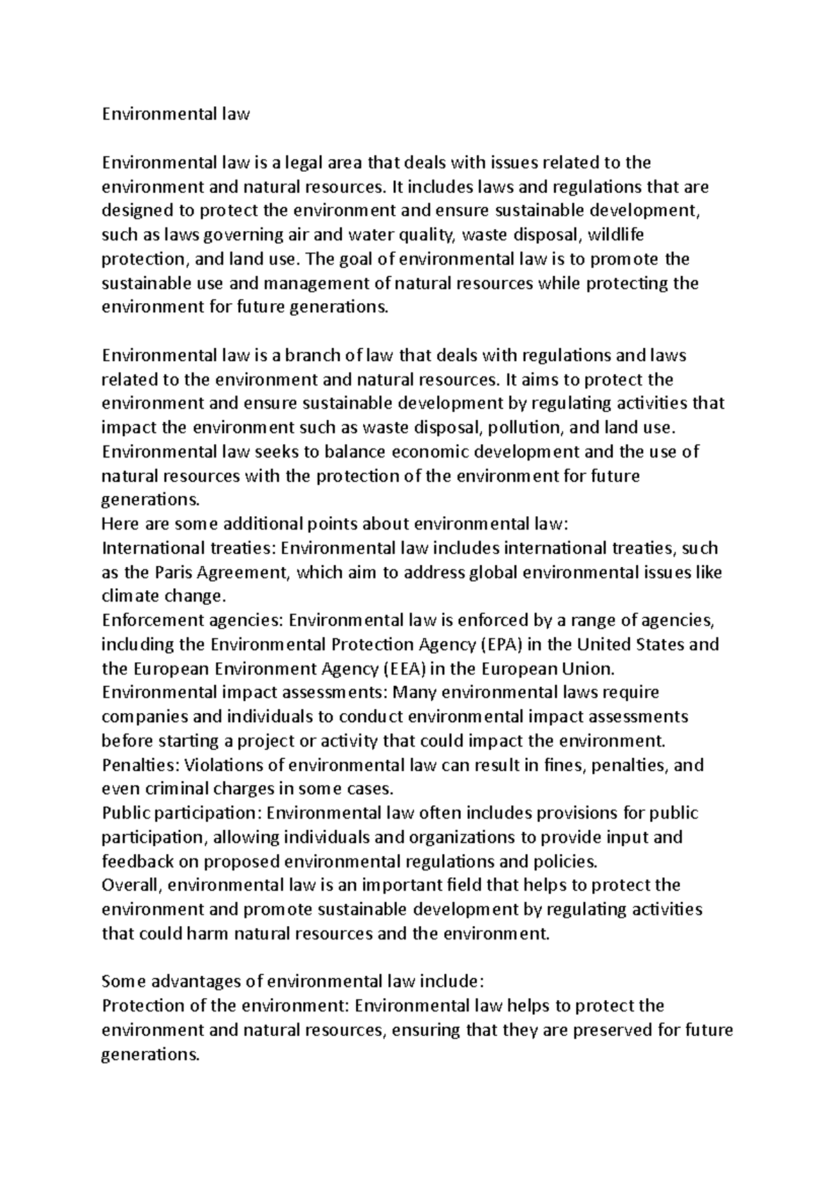 Environmental law - Environmental law Environmental law is a legal area ...