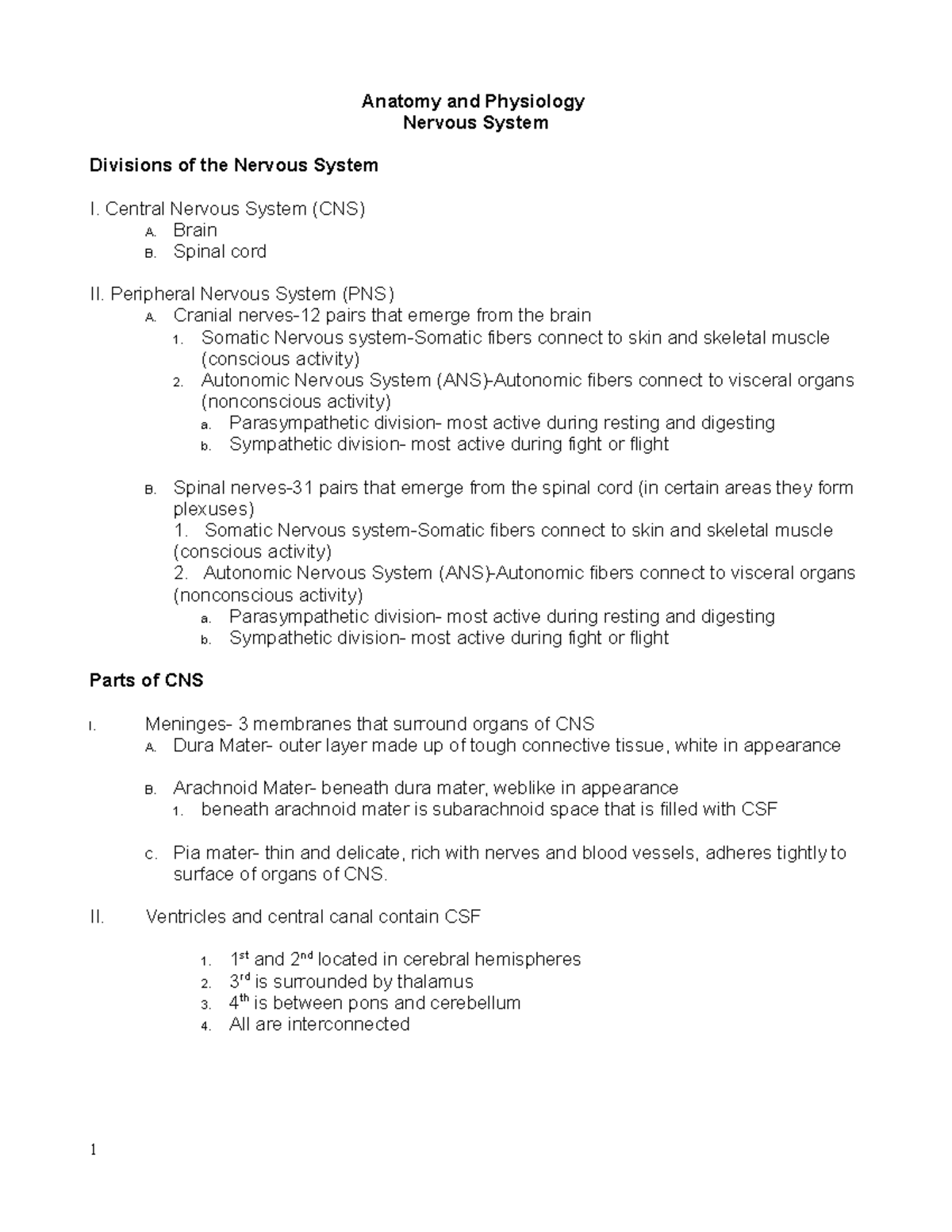 The Nervous System Study Guide Notes - Anatomy and Physiology Nervous ...