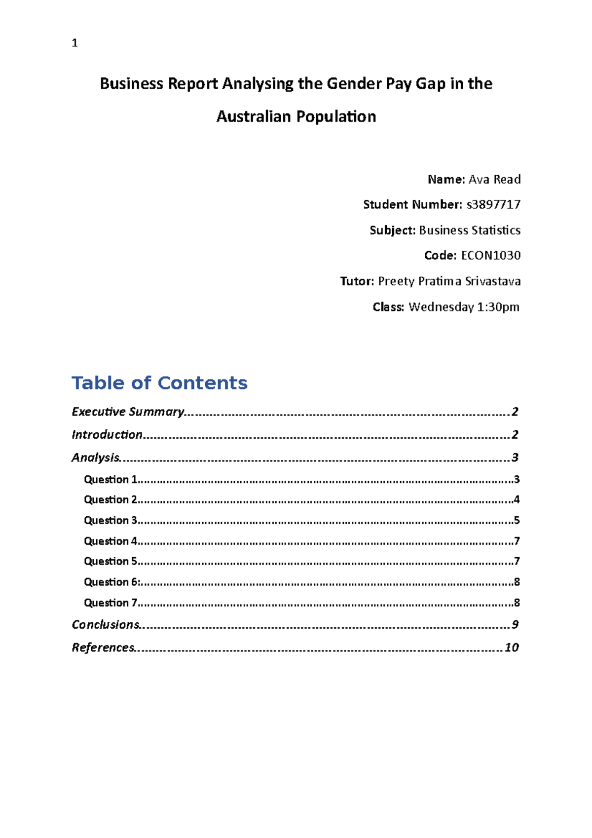 Business Report Analysing the Gender Pay Gap in the Australian ...