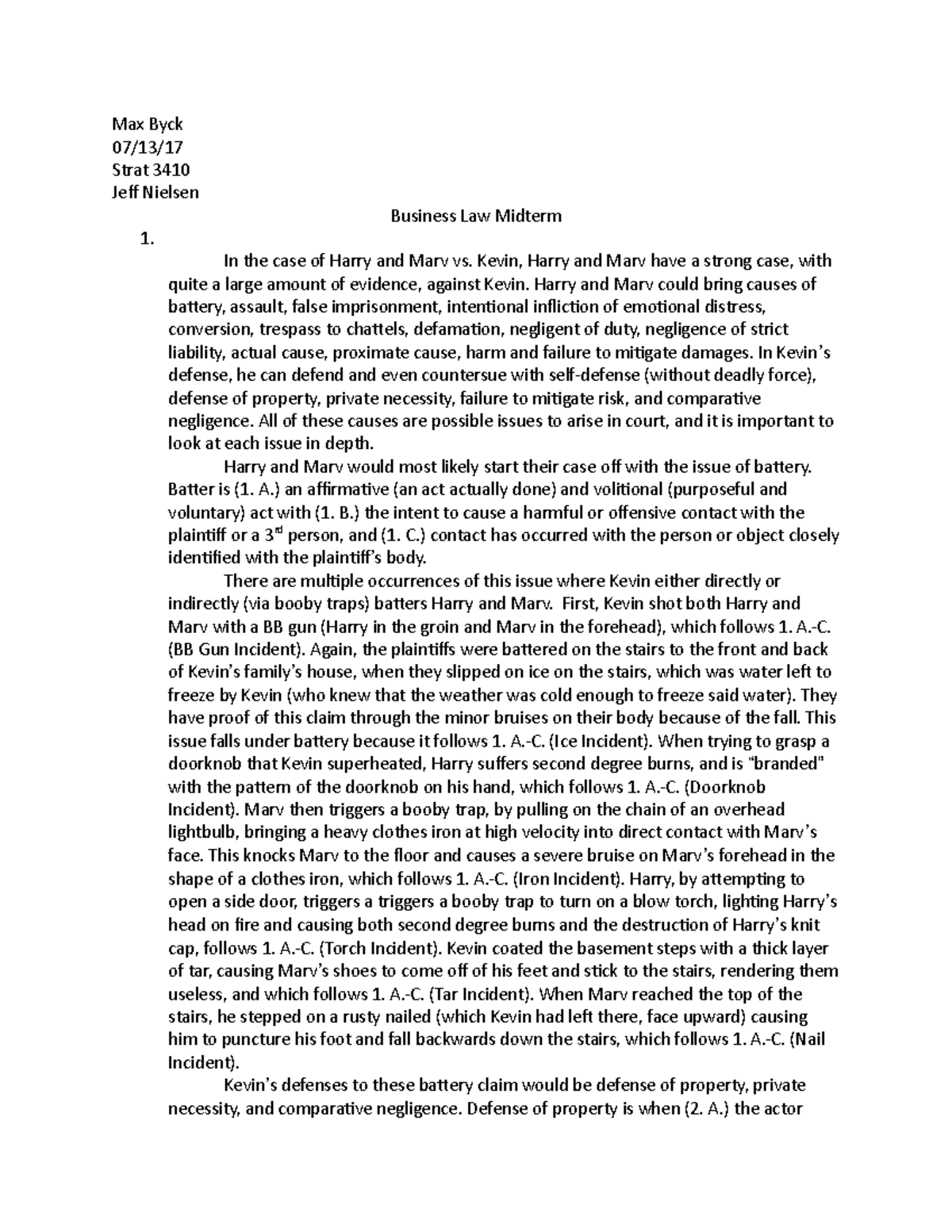 Midterm - Notes - Max Byck 07/13/17 Strat 3410 Jeff Nielsen 1. Business ...