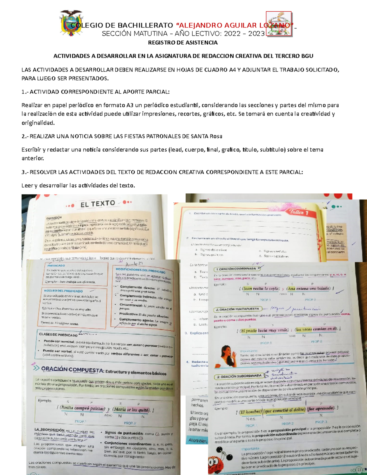 Actividades DE Redaccion Creativa 3RO - COLEGIO DE BACHILLERATO ...