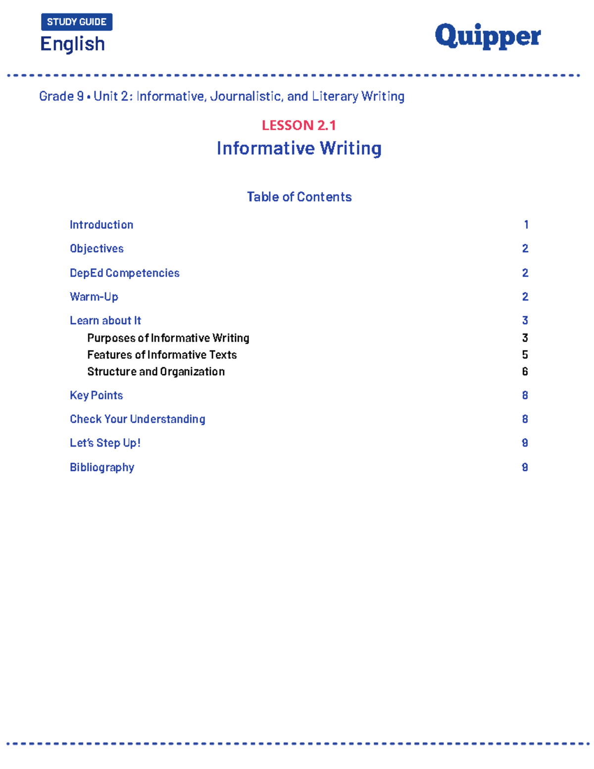 ME Eng9 Q1 0201 SG Informative Writing - Grade 9 • Unit 2: Informative ...