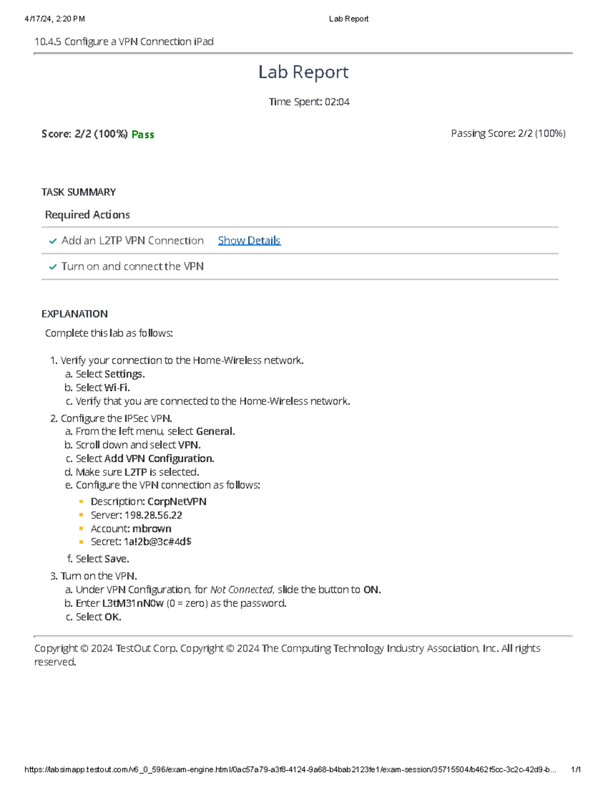 Learning Platform Comp TIA 24 a.2.4 - 4/17/24, 2:20 PM Lab Report - Studocu