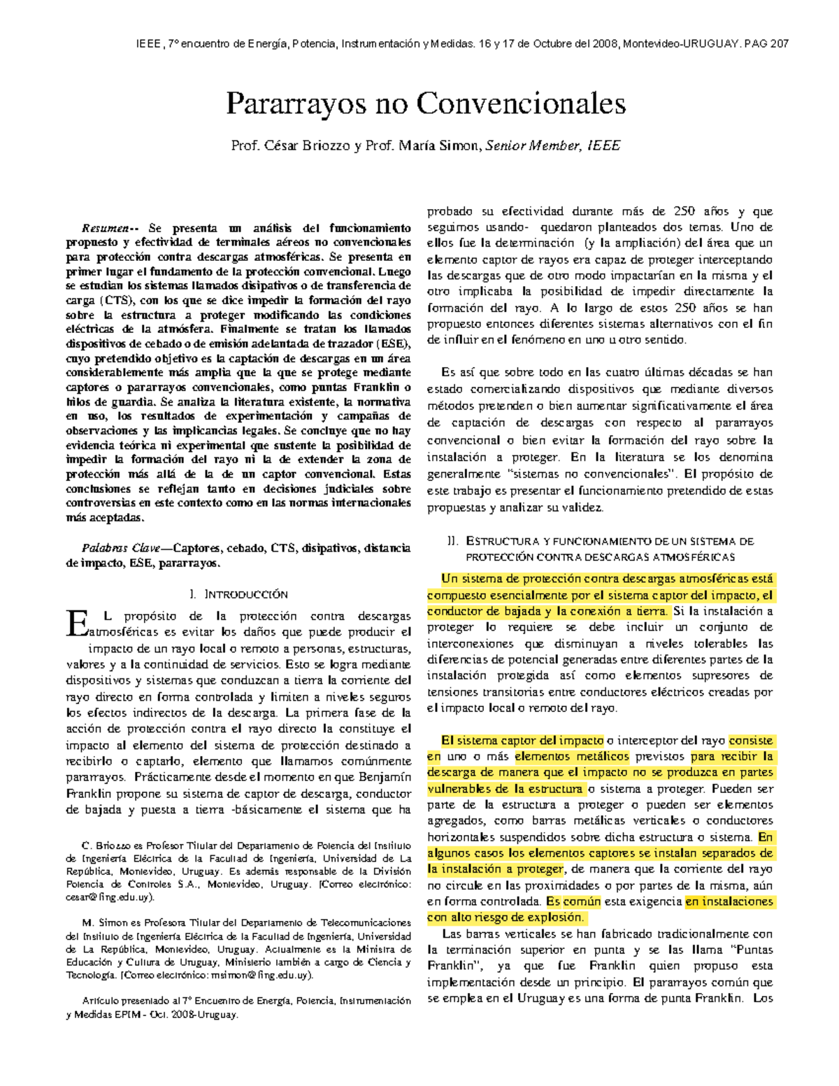 Pararrayos no convencionales - Palabras Clave—Captores, cebado, CTS ...