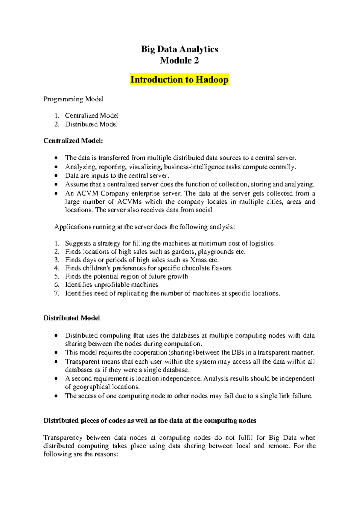 BDA Module 2 Notes - Big Data Analytics Module 2 Introduction to Hadoop ...