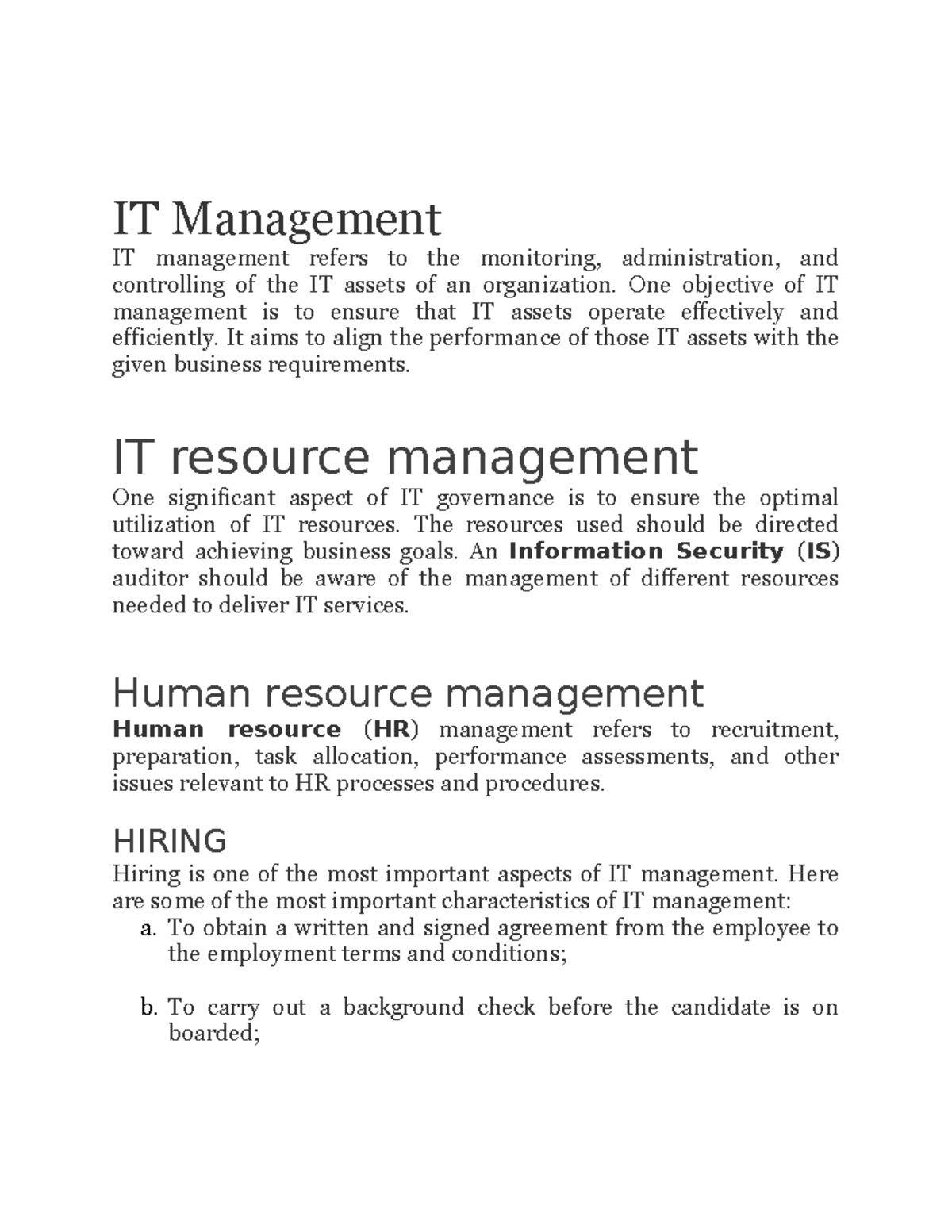 IT Management 13 - IT Management IT management refers to the monitoring ...