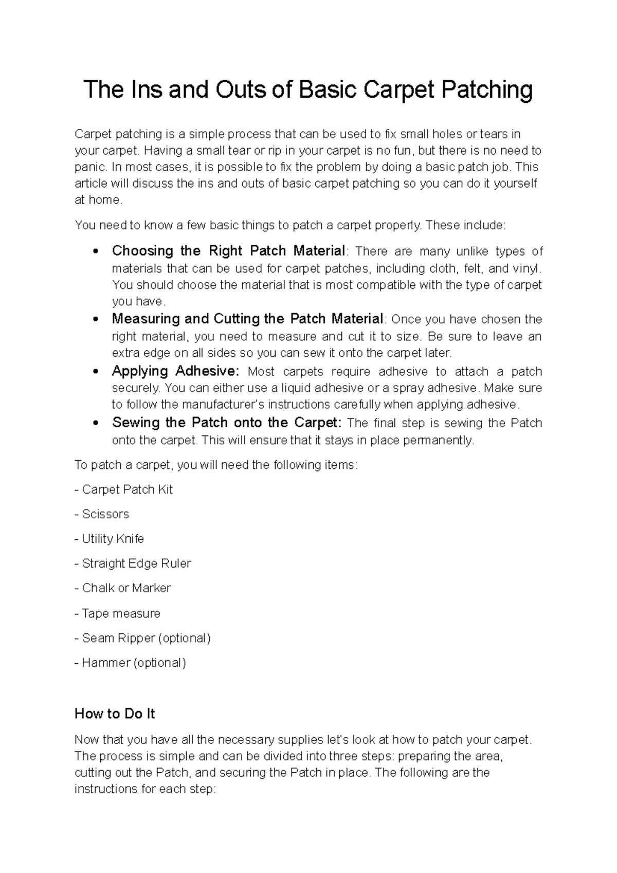 39 - The Ins and Outs of Basic Carpet Patching - The Ins and Outs of ...