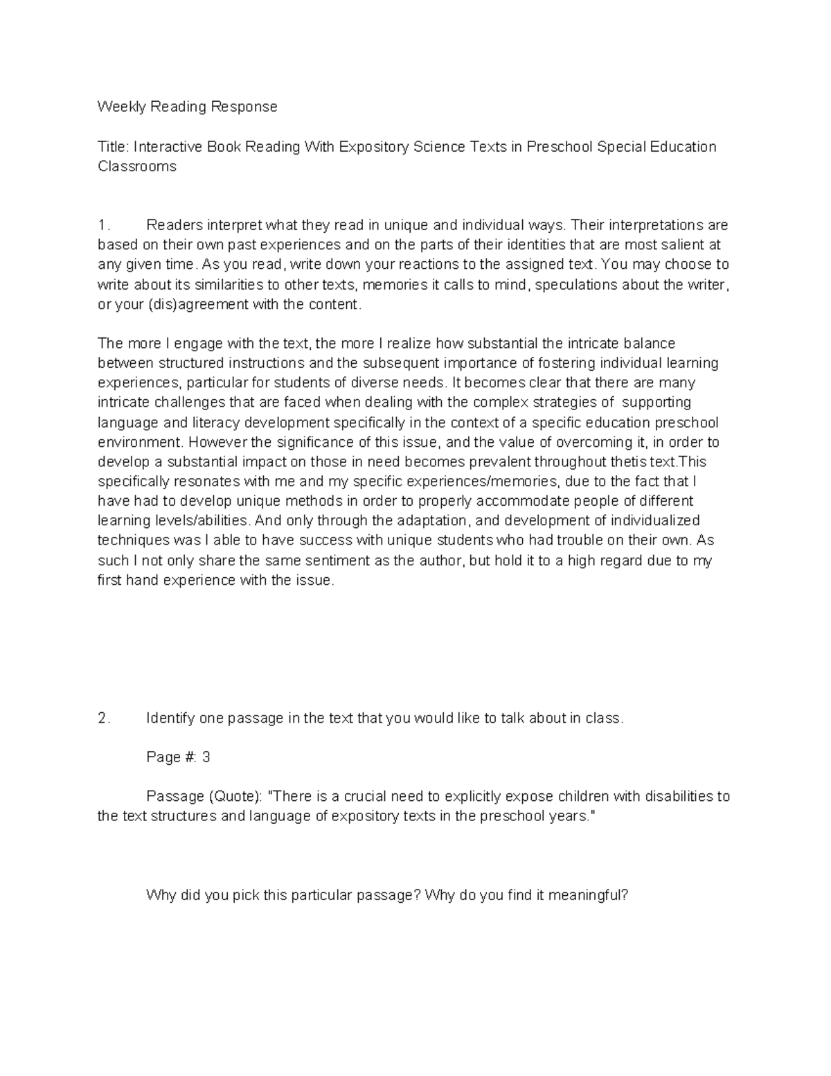 Febuary 7 - Report on an article. - Weekly Reading Response Title ...