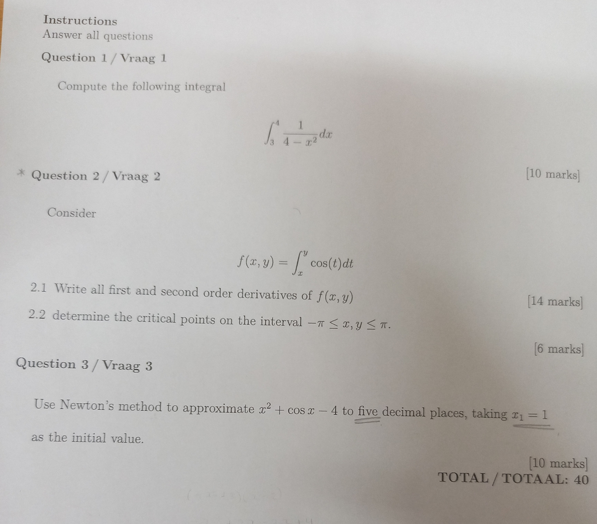 MTHS174 - applied calculus class quiz - Instructions Answer all ...