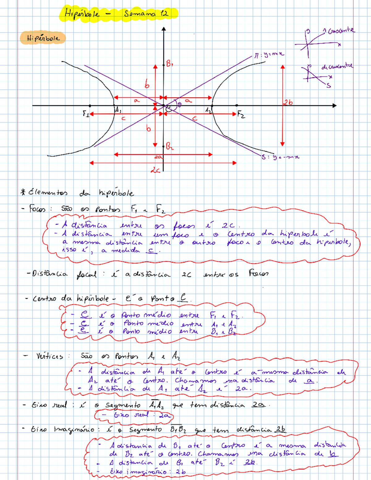 Semana 12 - hiperbole - Geometria analítica - exemplos e resumos - Studocu