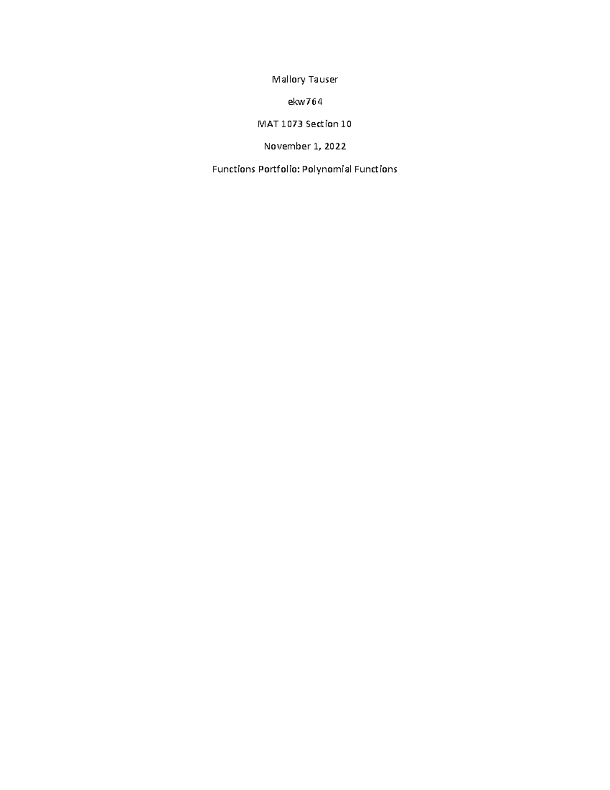 Function Portfolio-Polynomial Functions - Mallory Tauser ekw MAT 1073 ...