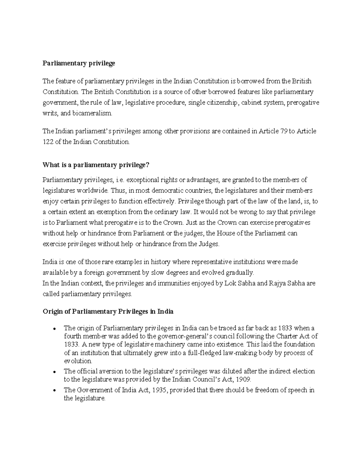 Privilages in media - Parliamentary privilege The feature of ...