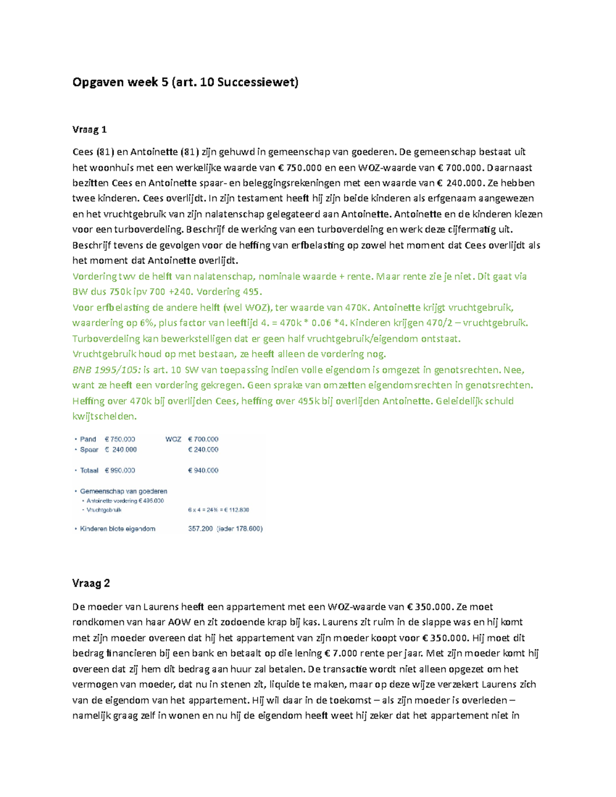 WC5 - Uitwerkingen werkcollege 5 - Opgaven week 5 (art. 10 Successiewet ...
