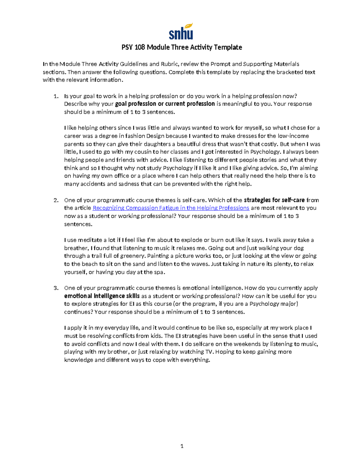 PSY 108 Module Three Activity Template - Then answer the following ...