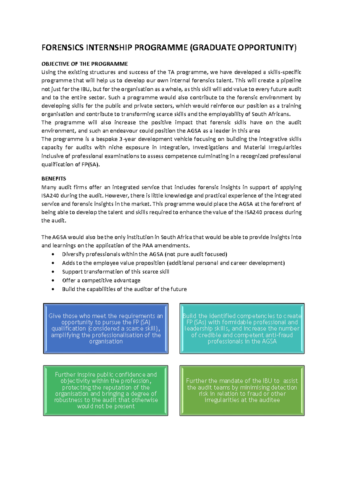 Auditor General Forensics 1 - FORENSICS INTERNSHIP PROGRAMME (GRADUATE OPPORTUNITY) OBJECTIVE OF ...