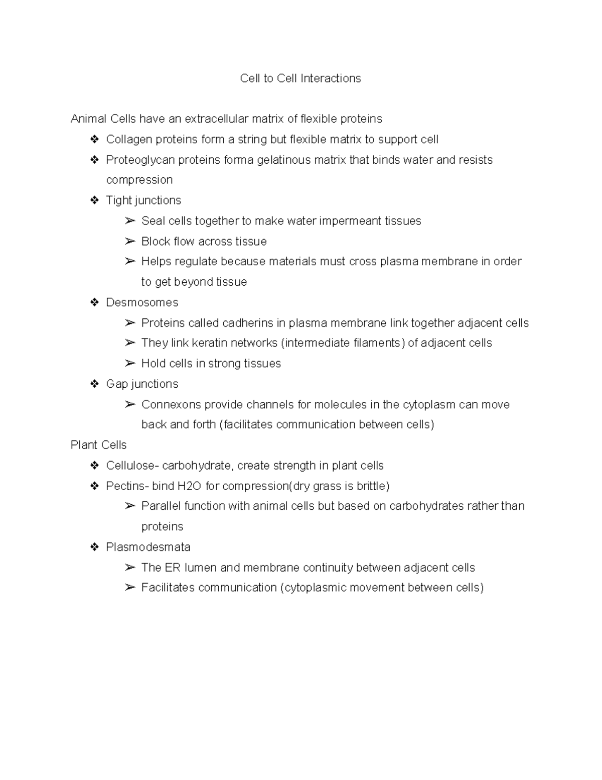 Cell to Cell Interactions Notes - Cell to Cell Interactions Animal ...