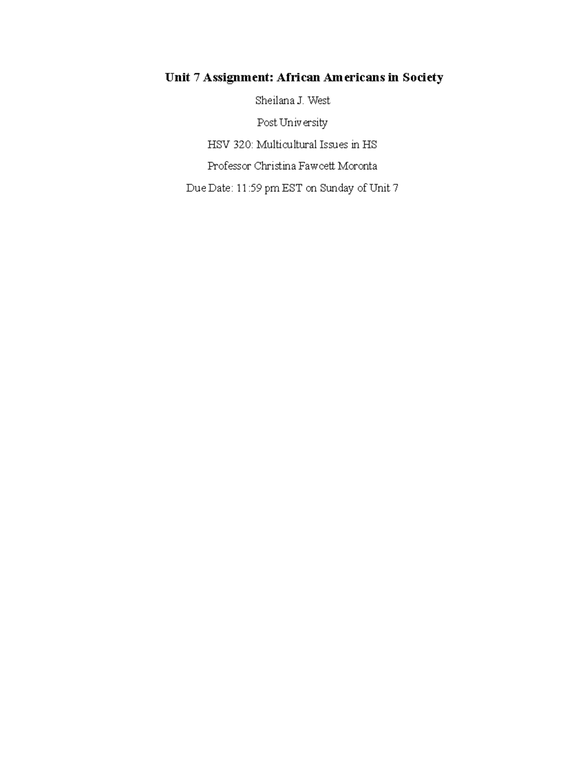 Multicultural HS- Unit 7 Assignment - Unit 7 Assignment: African ...