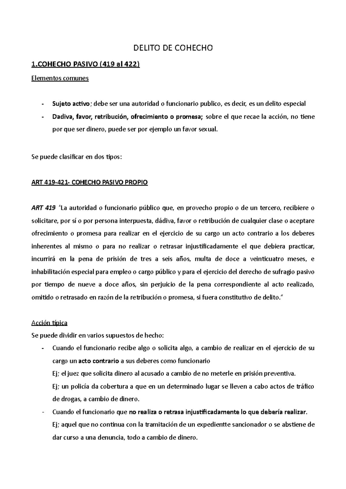 Delito DE Cohecho - apuntes manual y clase - DELITO DE COHECHO 1 PASIVO ...