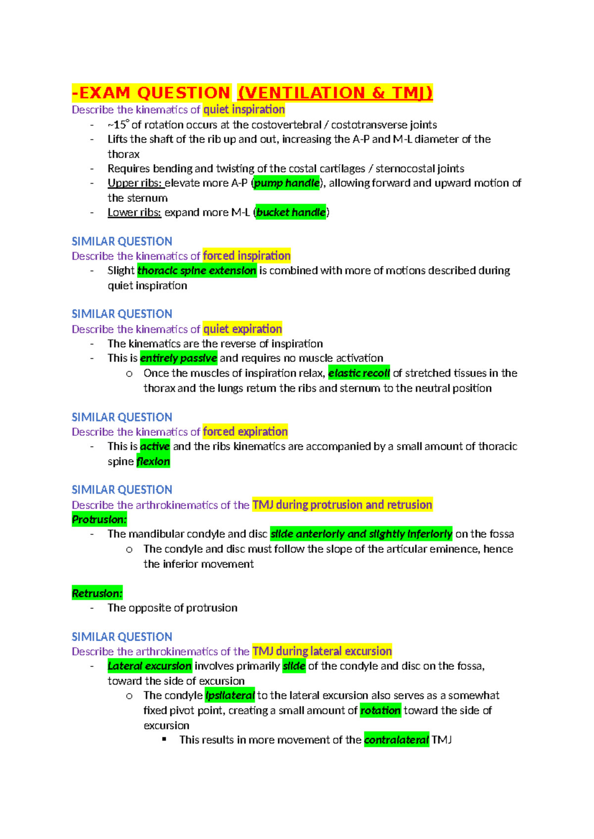 Final Exam Sample Questions -EXAM QUESTION (VENTILATION & TMJ) Describe ...