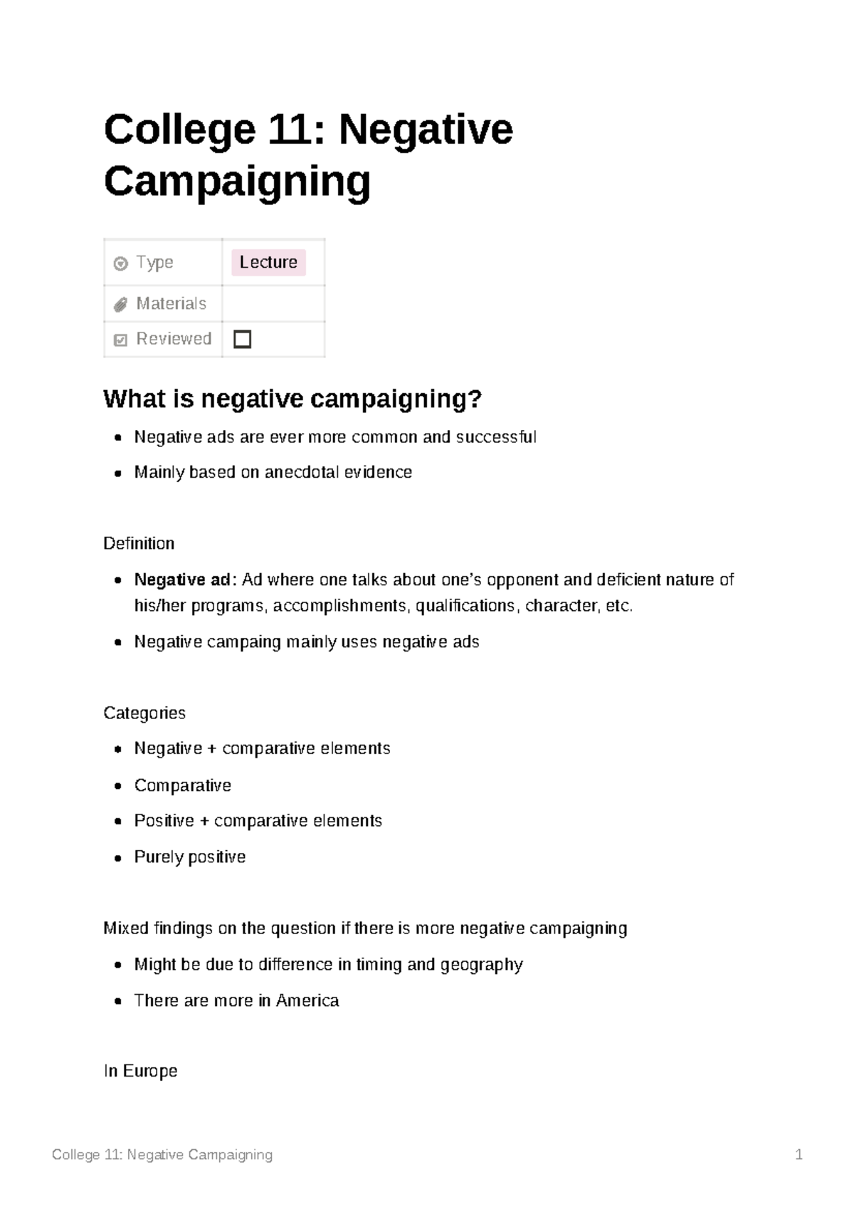 College 11 Negative Campaigning - College 11: Negative Campaigning Type ...