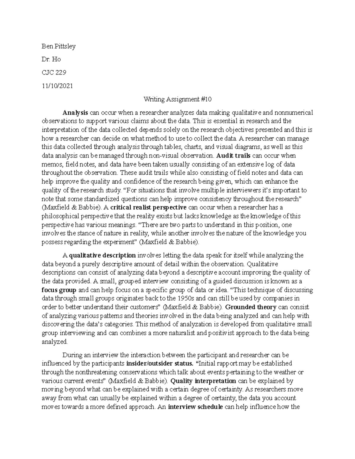 Writing assignment ^N10 research methods - Ben Pittsley Dr. Ho CJC 229 ...