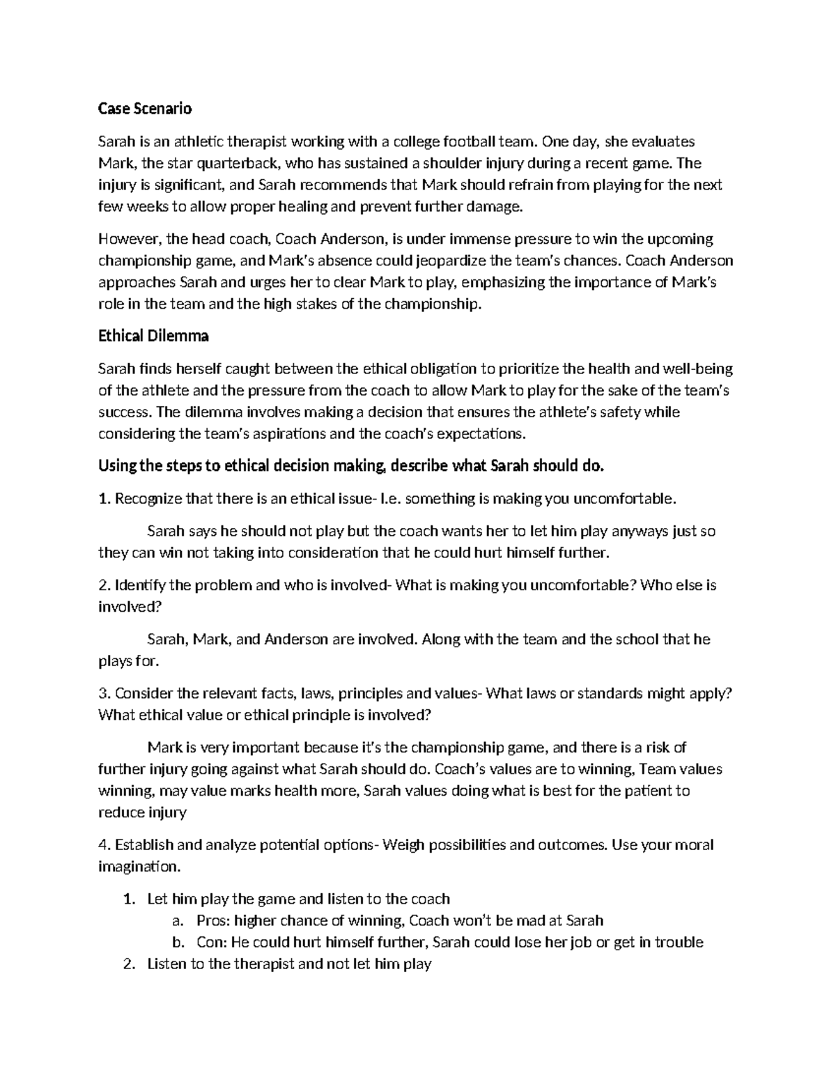 Case+Scenario 1 - Case study for ethics behaviour kin course - Case ...