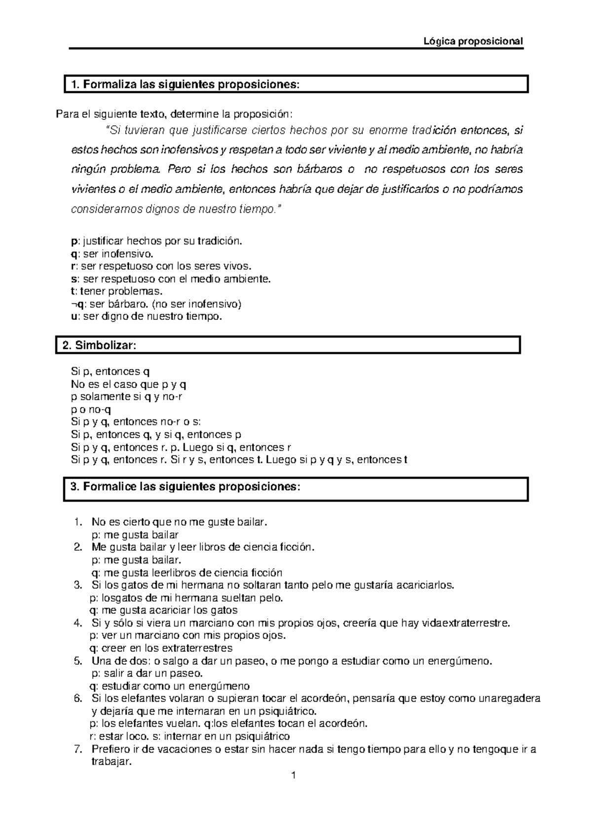 Actividad proposiciones lógicas - Para el siguiente texto, determine la ...
