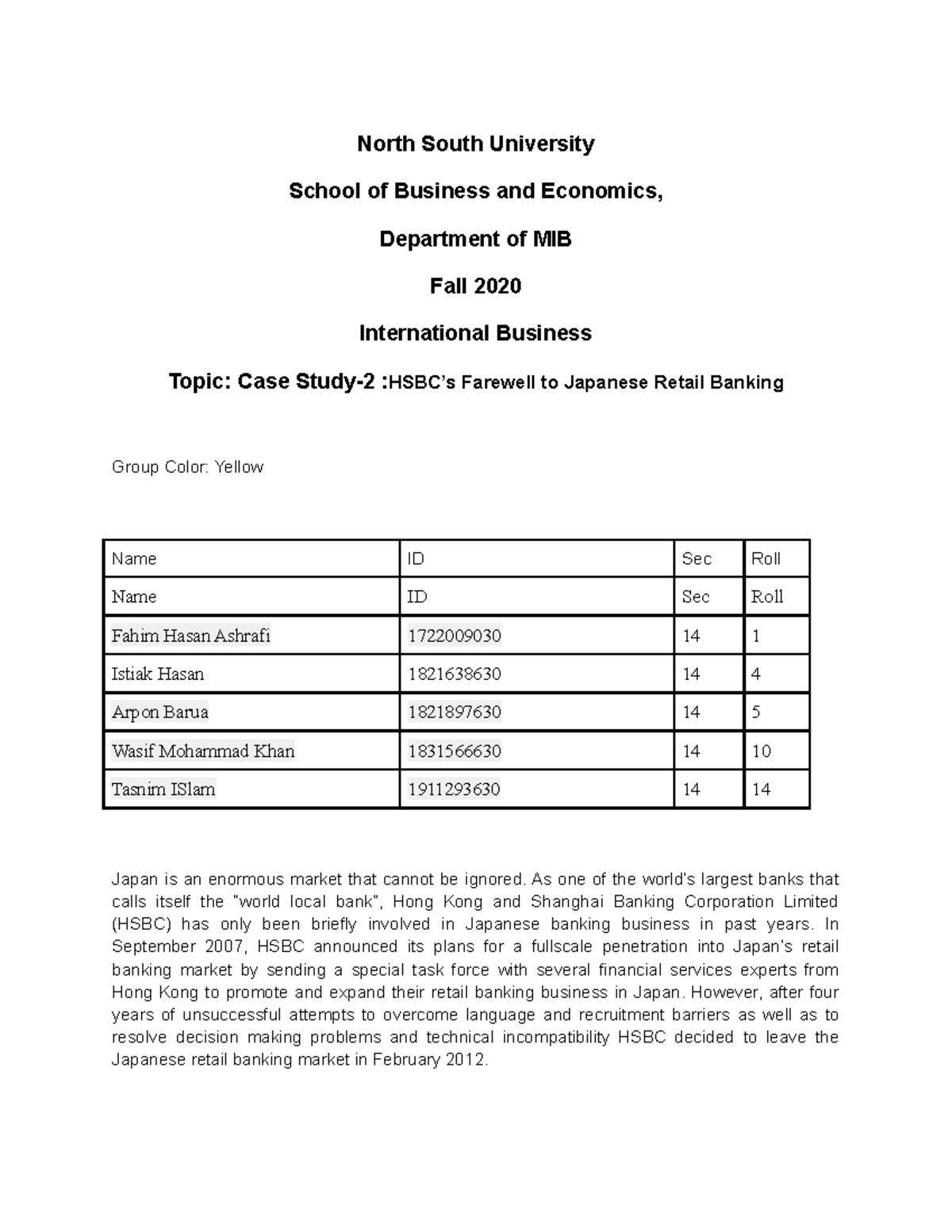 INB372 - North South University School of Business and Economics ...