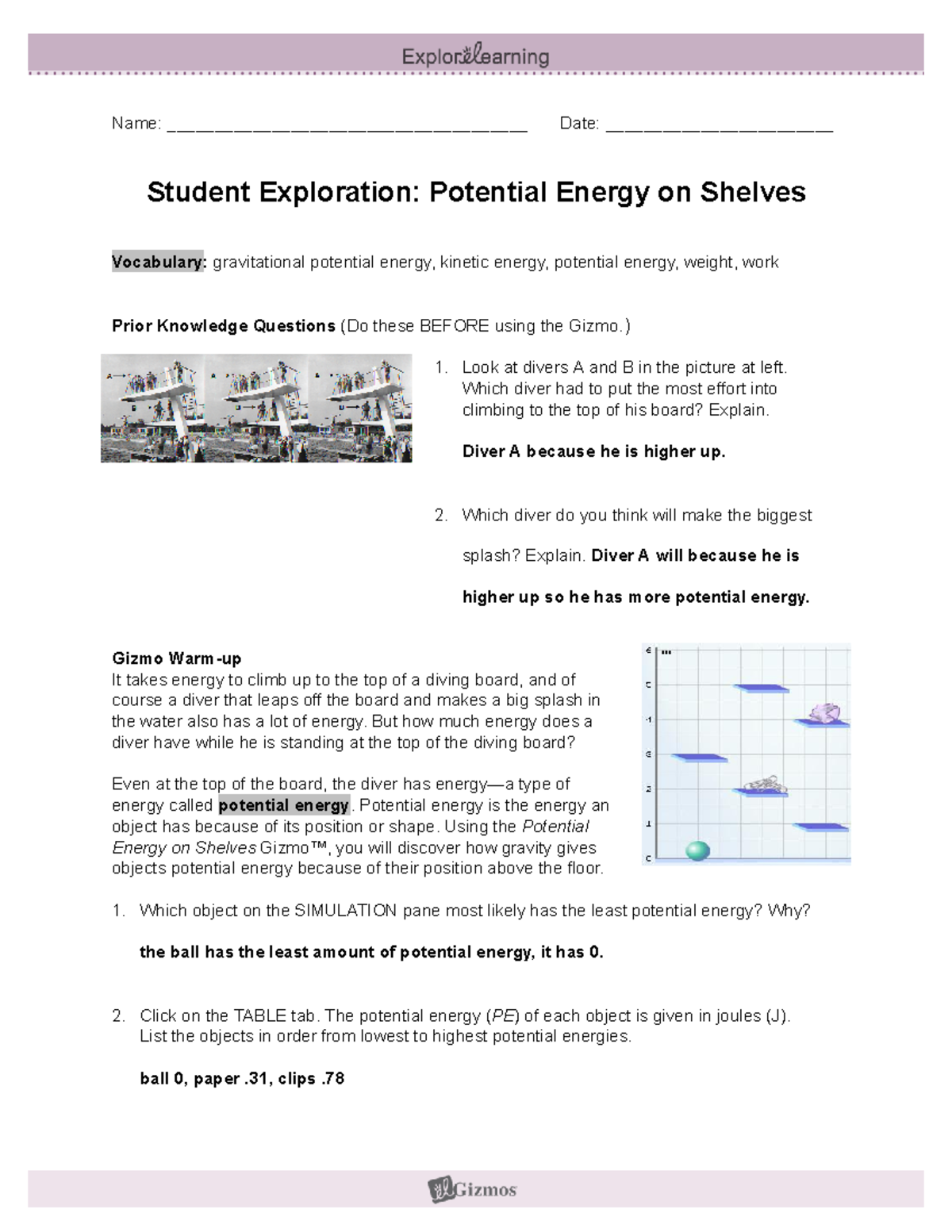 Module Six Lesson Two Activity One Gizmo - Name ...