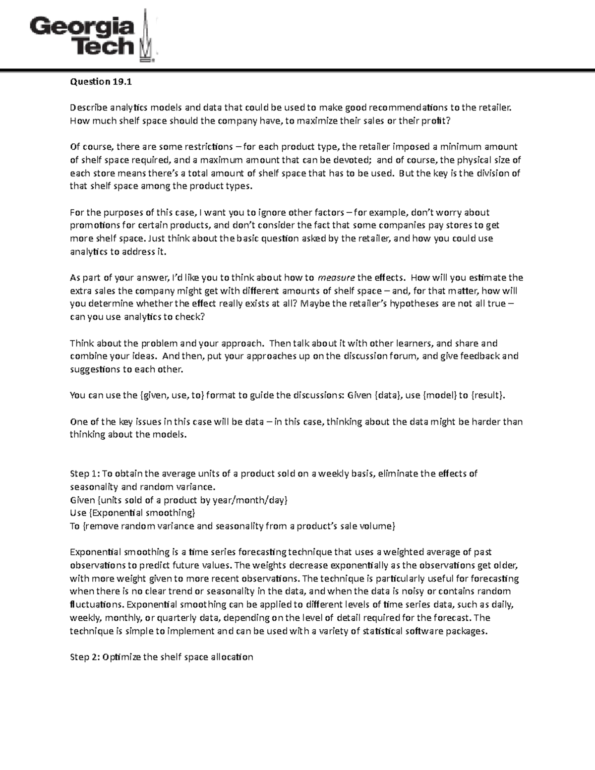 homework 14 for 2023 - Question 19. Describe analytics models and data that could be used to ...