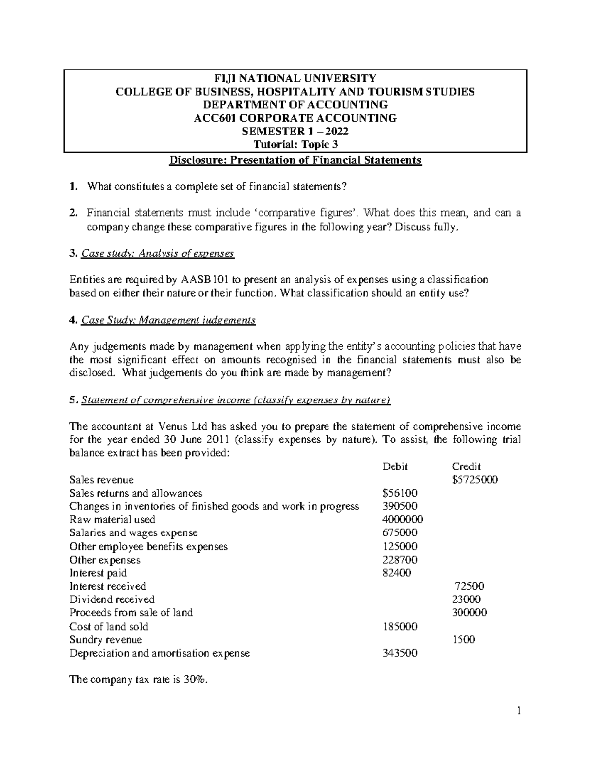 Tutorial Questions - 1 FIJI NATIONAL UNIVERSITY COLLEGE OF BUSINESS ...