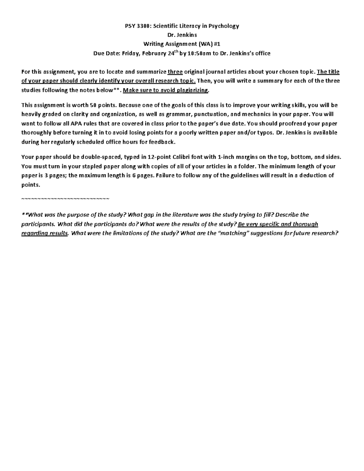 WA#1directions - These are the directions and rubric for the first ...