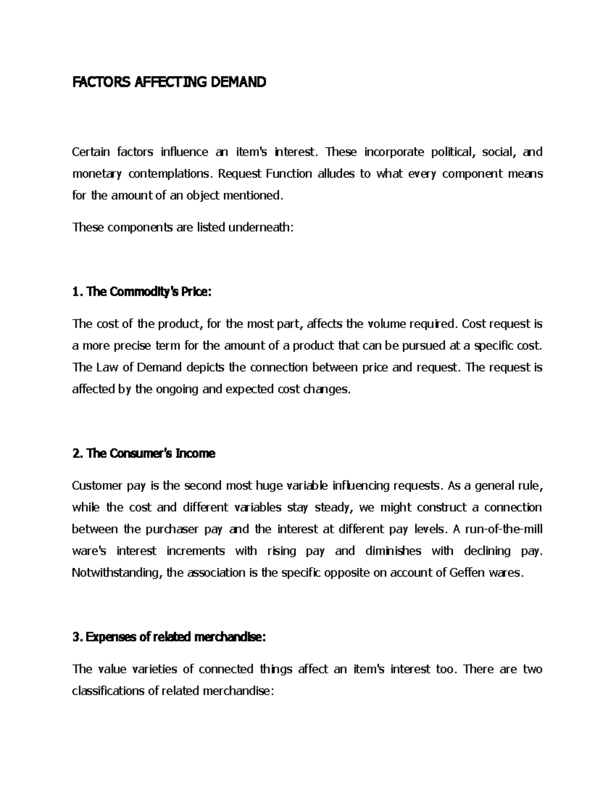 Factors Affecting Demand - FACTORS AFFECTING DEMAND Certain factors ...