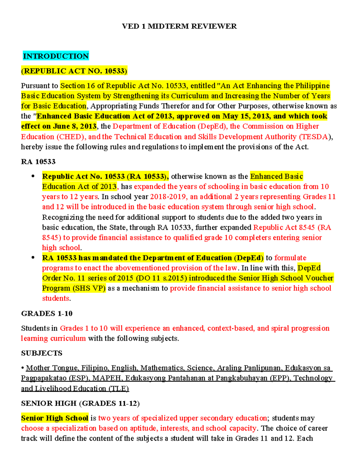 VED 1 Midterm EXAM Reviewer - VED 1 MIDTERM REVIEWER INTRODUCTION ...