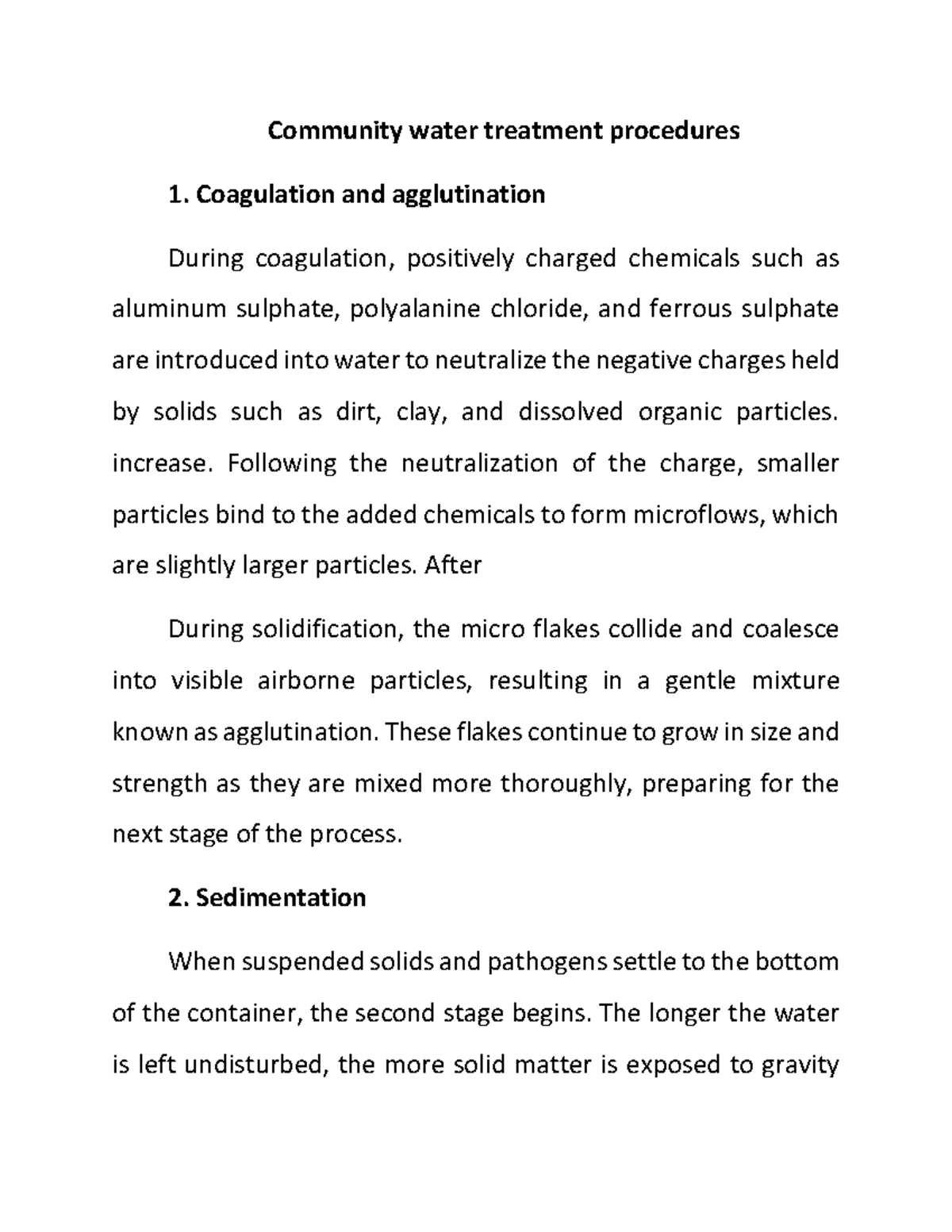 Community water treatment procedures - **Community water treatment ...