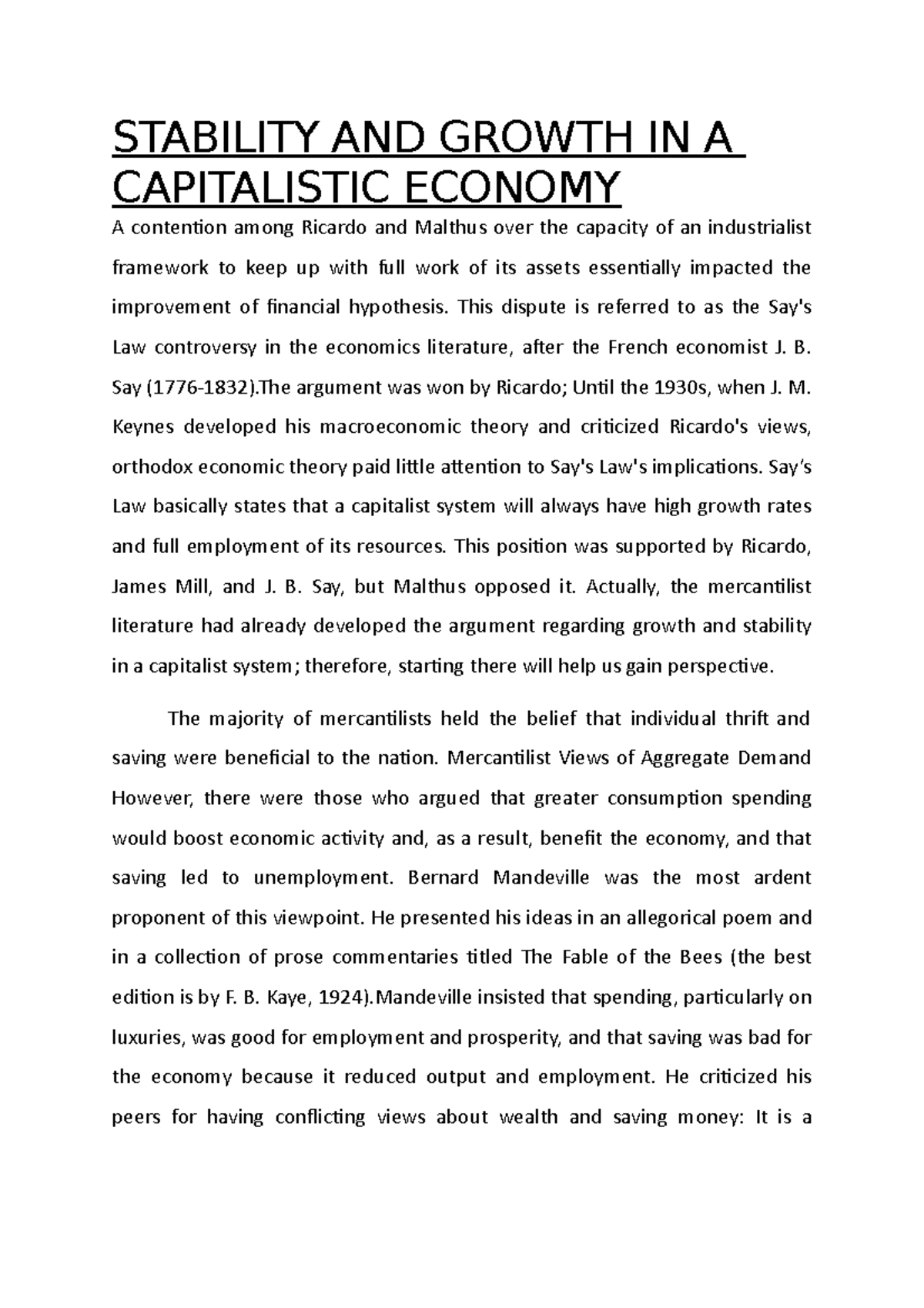 Stability AND Growth IN A Capitalistic Economy - STABILITY AND GROWTH ...