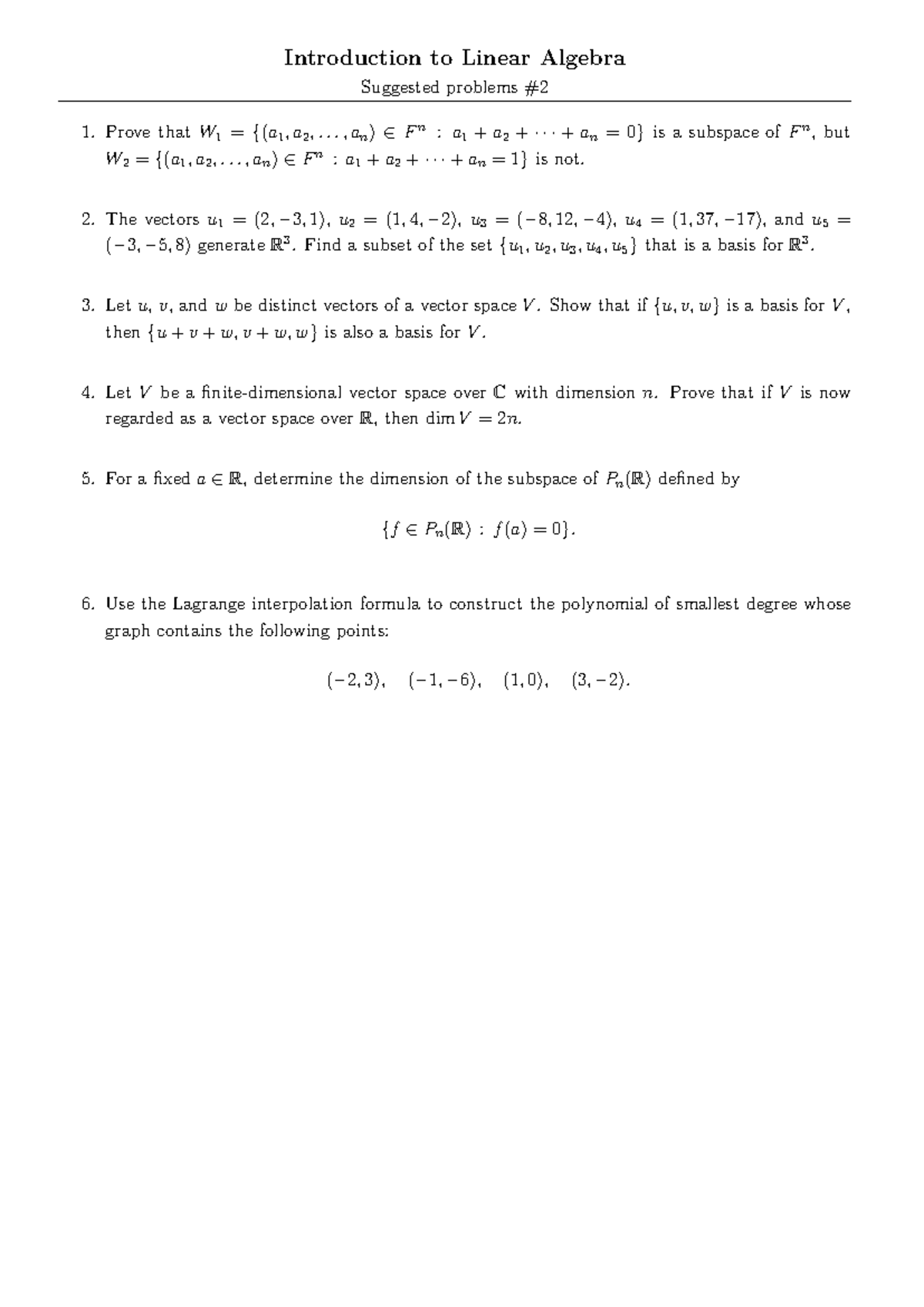 Sp2 - suggested prob - Introduction to Linear Algebra Suggested ...