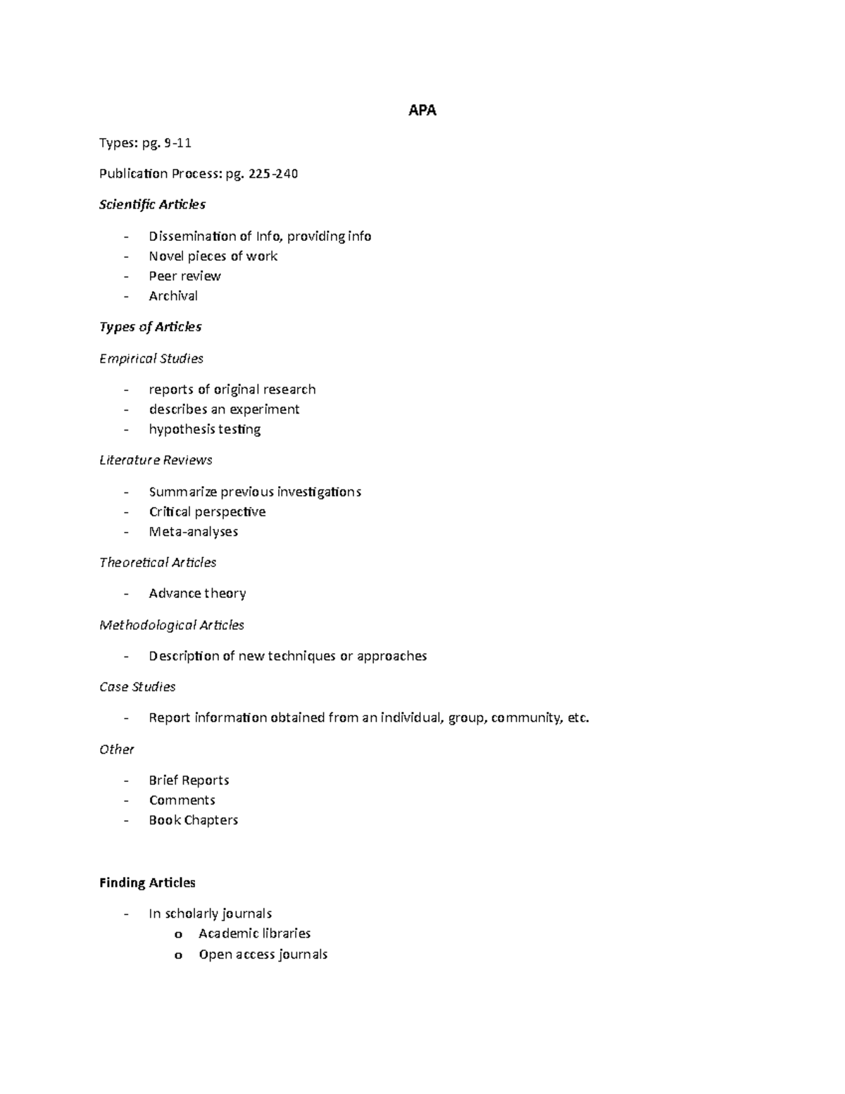 APA Lecture 2 Notes - APA Types: pg. 9-11 Publication Process: pg. 225 ...