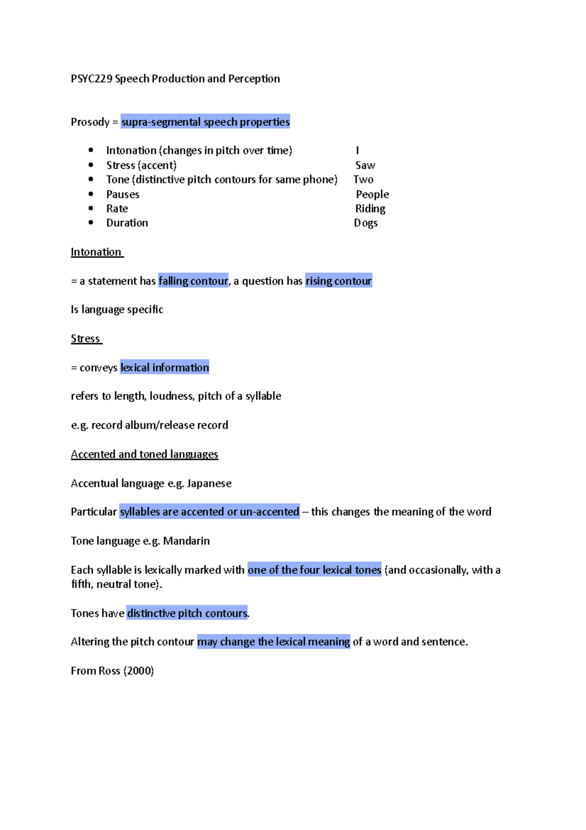 6. Speech Production and Perception - PSYC229 Speech Production and ...