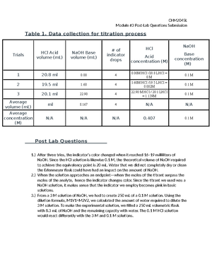 Module 5 Prelab Part 2 - Pre lab - Inorganic Contaminants Present in Water Samples Part Two ...