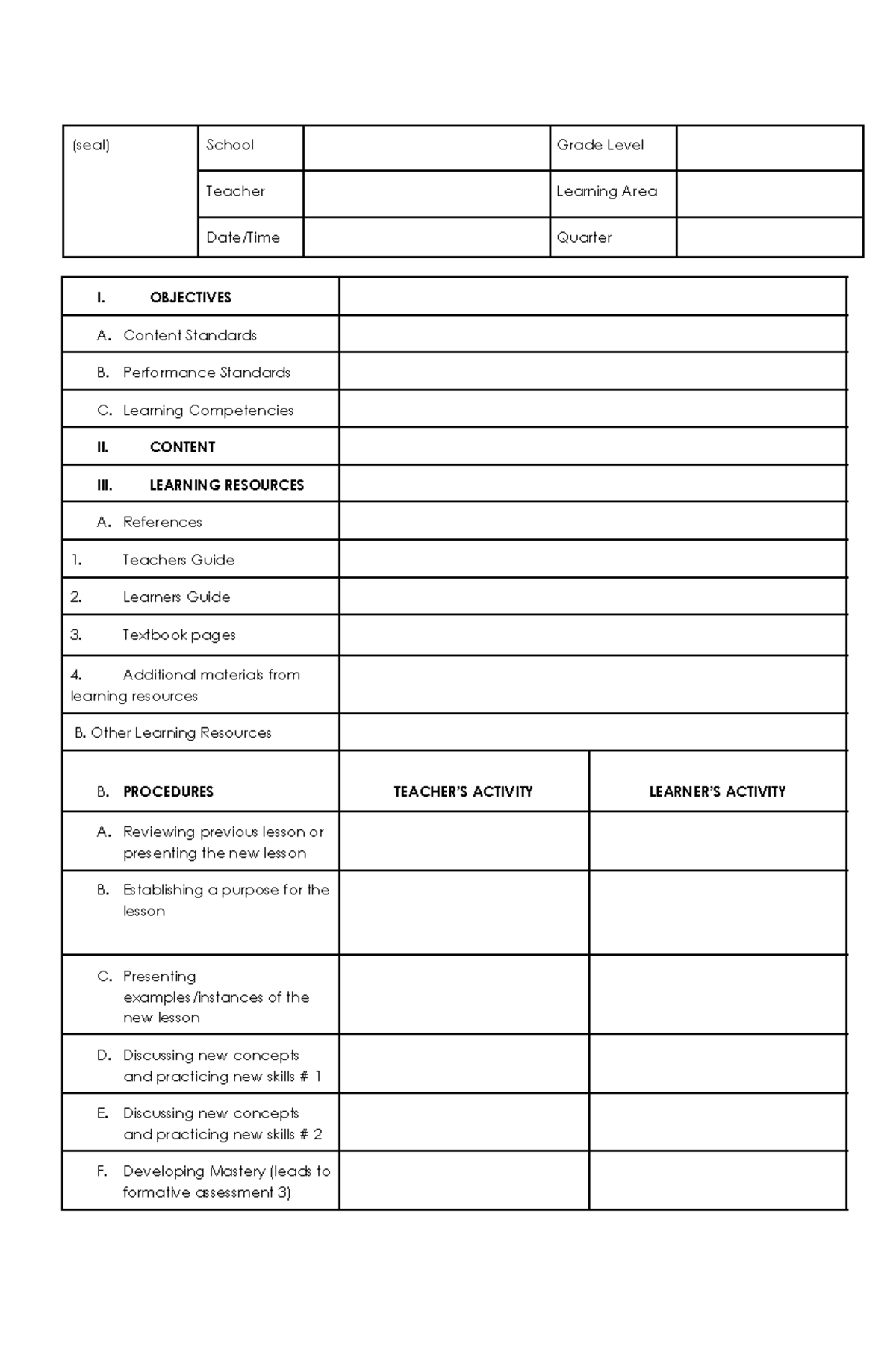 K12-Lesson-Plan-Template-A-English-version - (seal) School Grade Level Teacher Learning Area ...