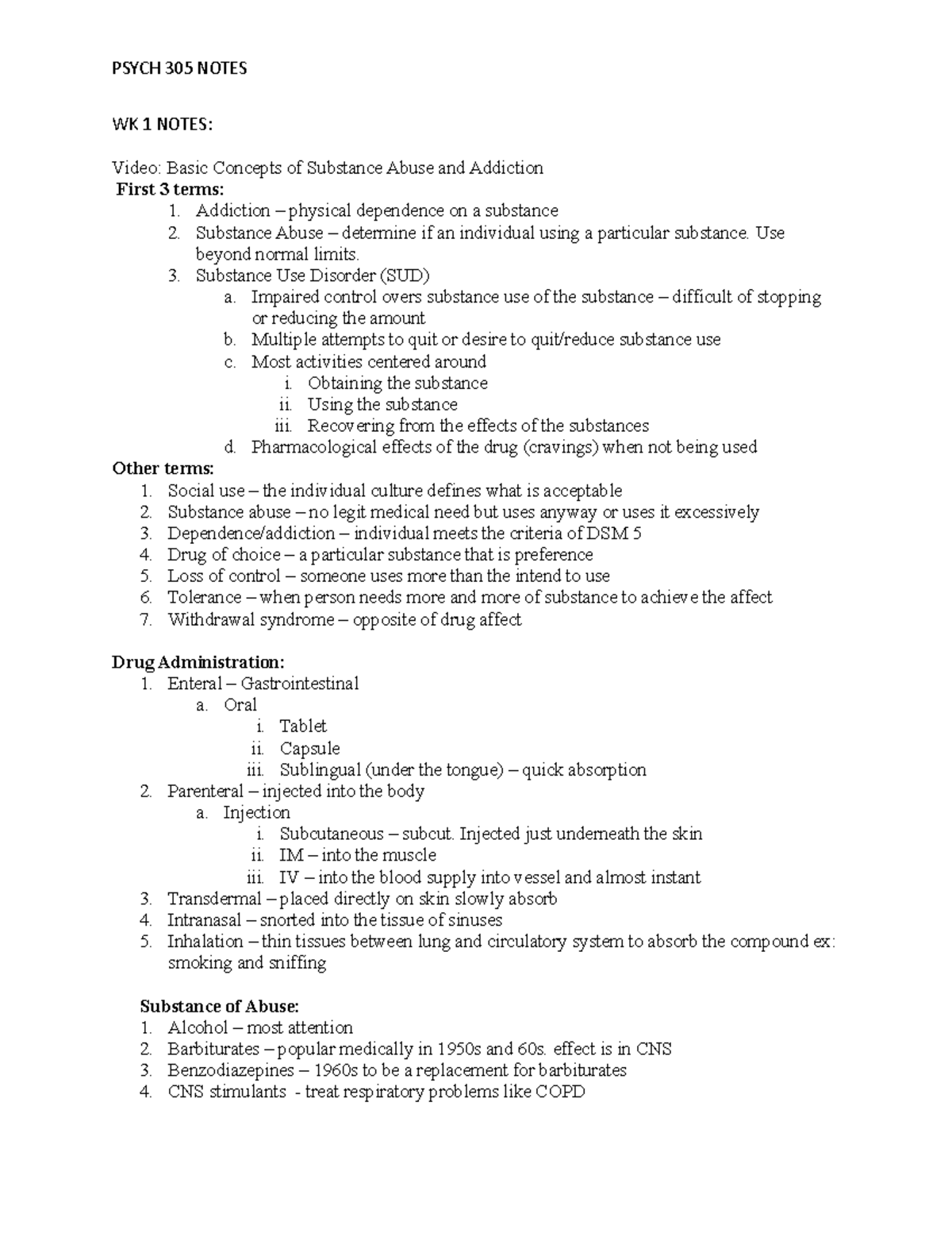 WK 1 Notes - PSYCH 305 NOTES WK 1 NOTES: Video: Basic Concepts of ...